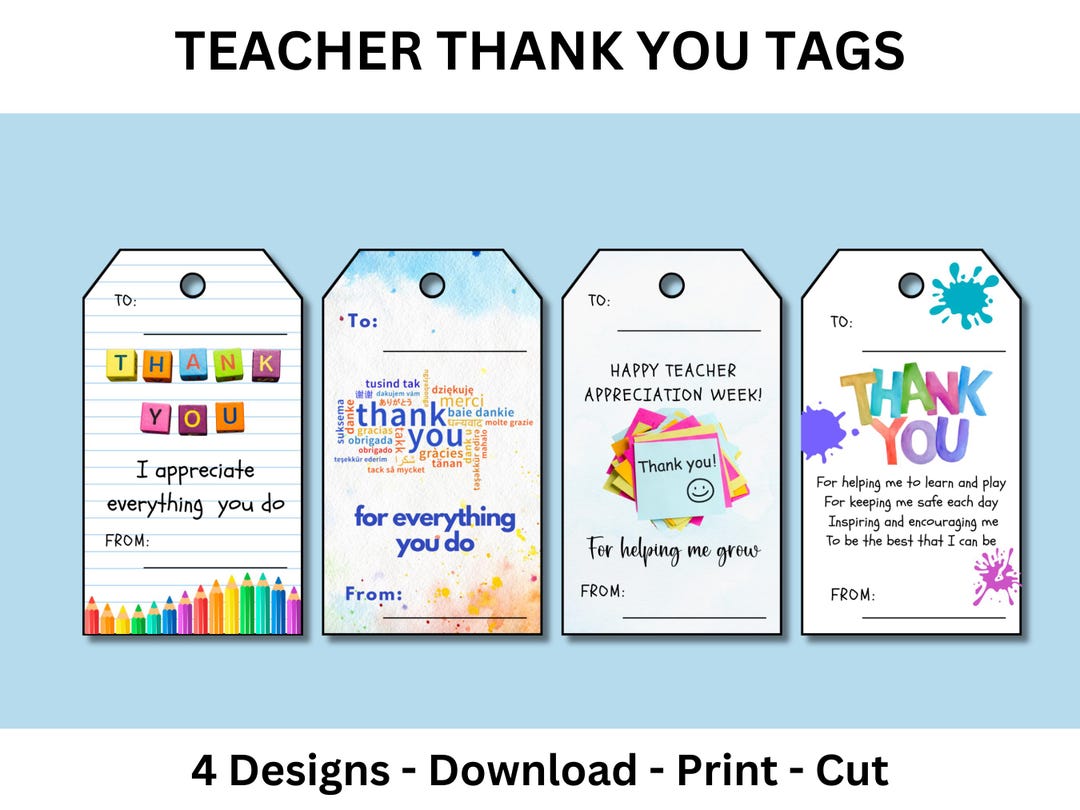 Teacher Thank You Tag, Teacher Appreciation Week Tag, Printable Thank ...