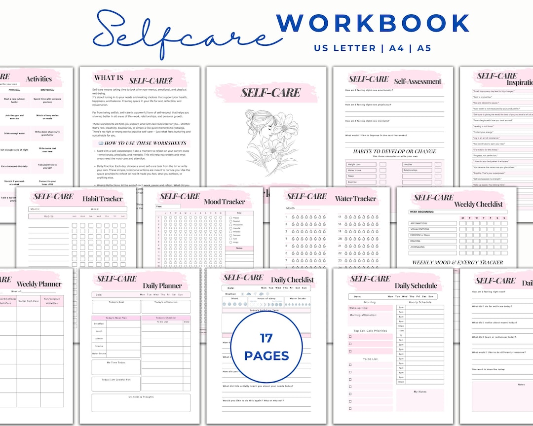 Printable Self-care Workbook, Mental Health and Mindset Worksheets ...