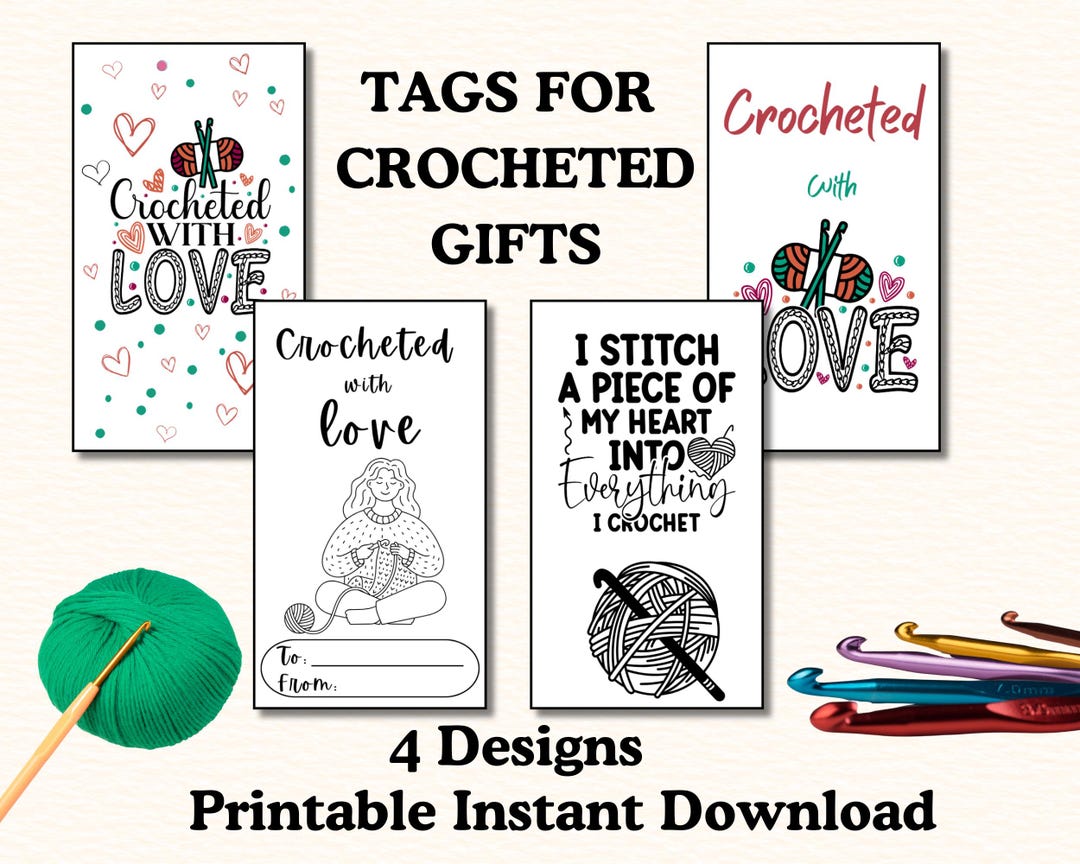 Printable Tags for Handmade Crocheted Gifts, Crocheted With Love Gift ...