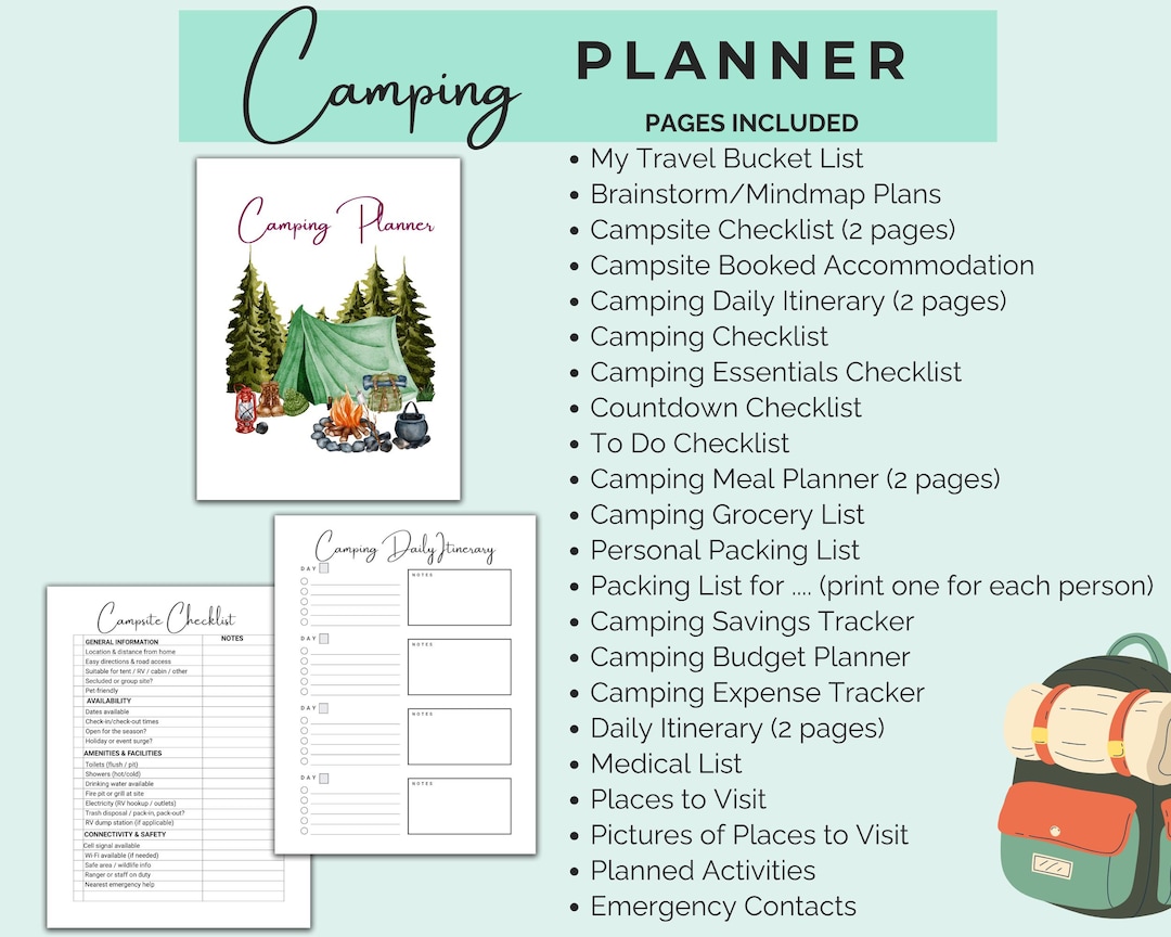 Printable Camping Vacation Planner With Campsite Checklists, Packing ...