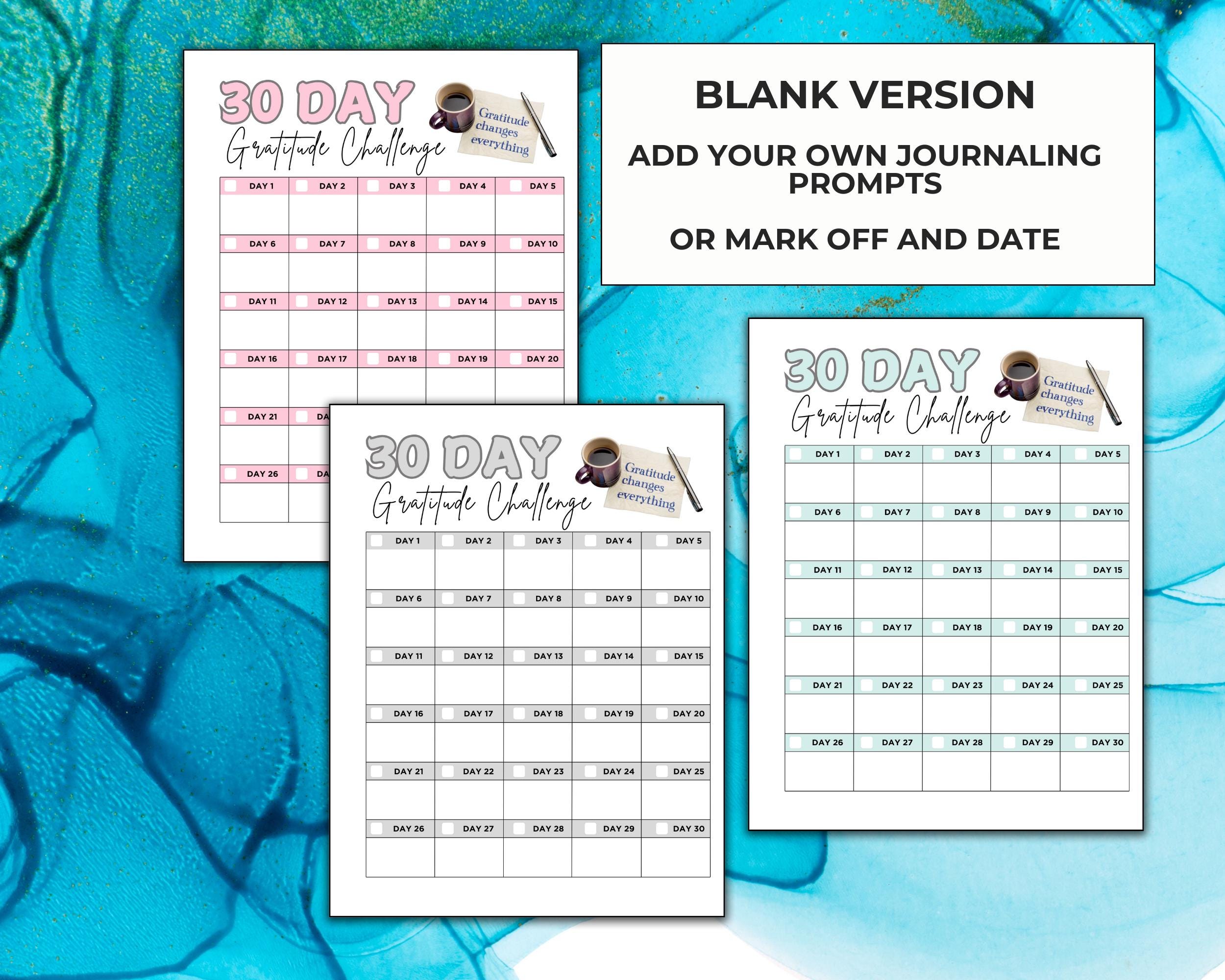 30 Day Printable Gratitude Challenge Tracker, Journal Prompts or Create ...