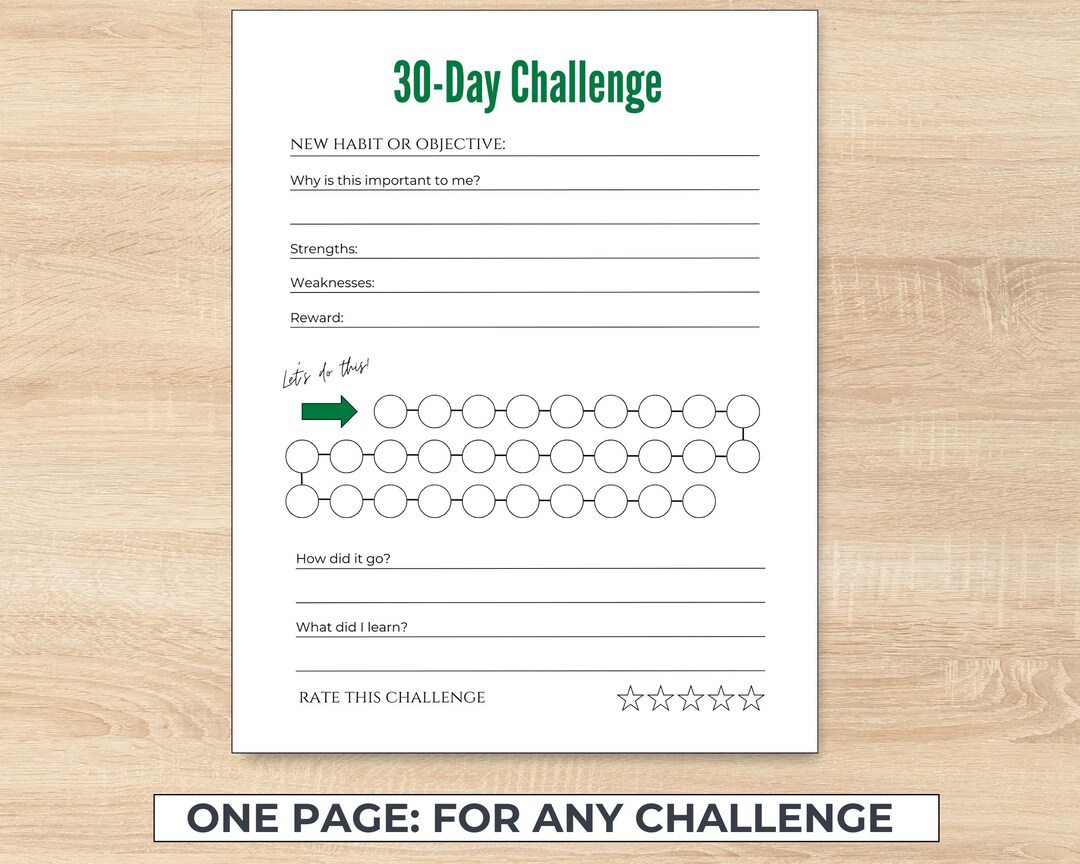 30 Day Printable Challenge Tracker for Habits and Goals, Eg. Workout ...