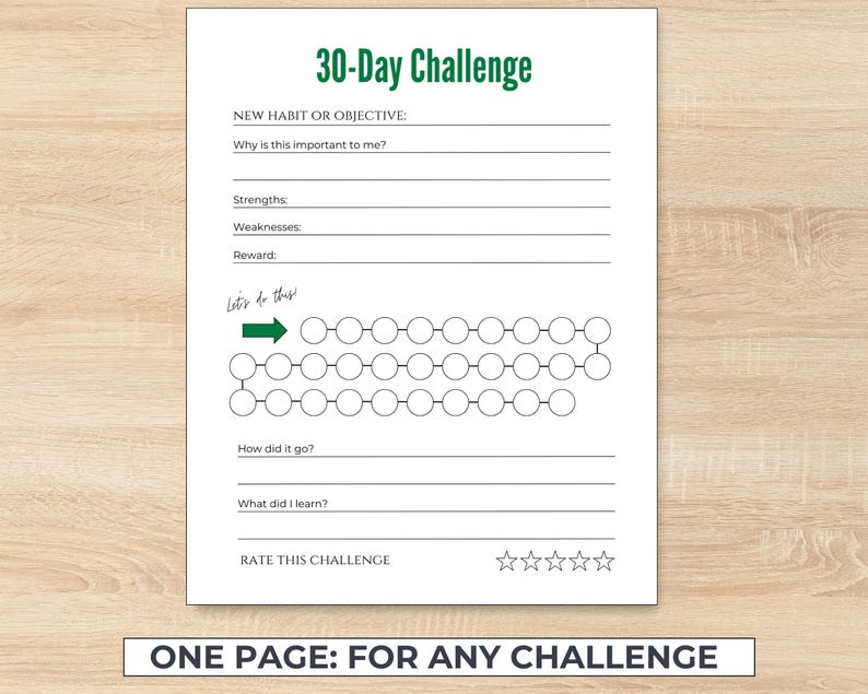30 Day Printable Challenge Tracker for Habits and Goals, Eg. Workout ...