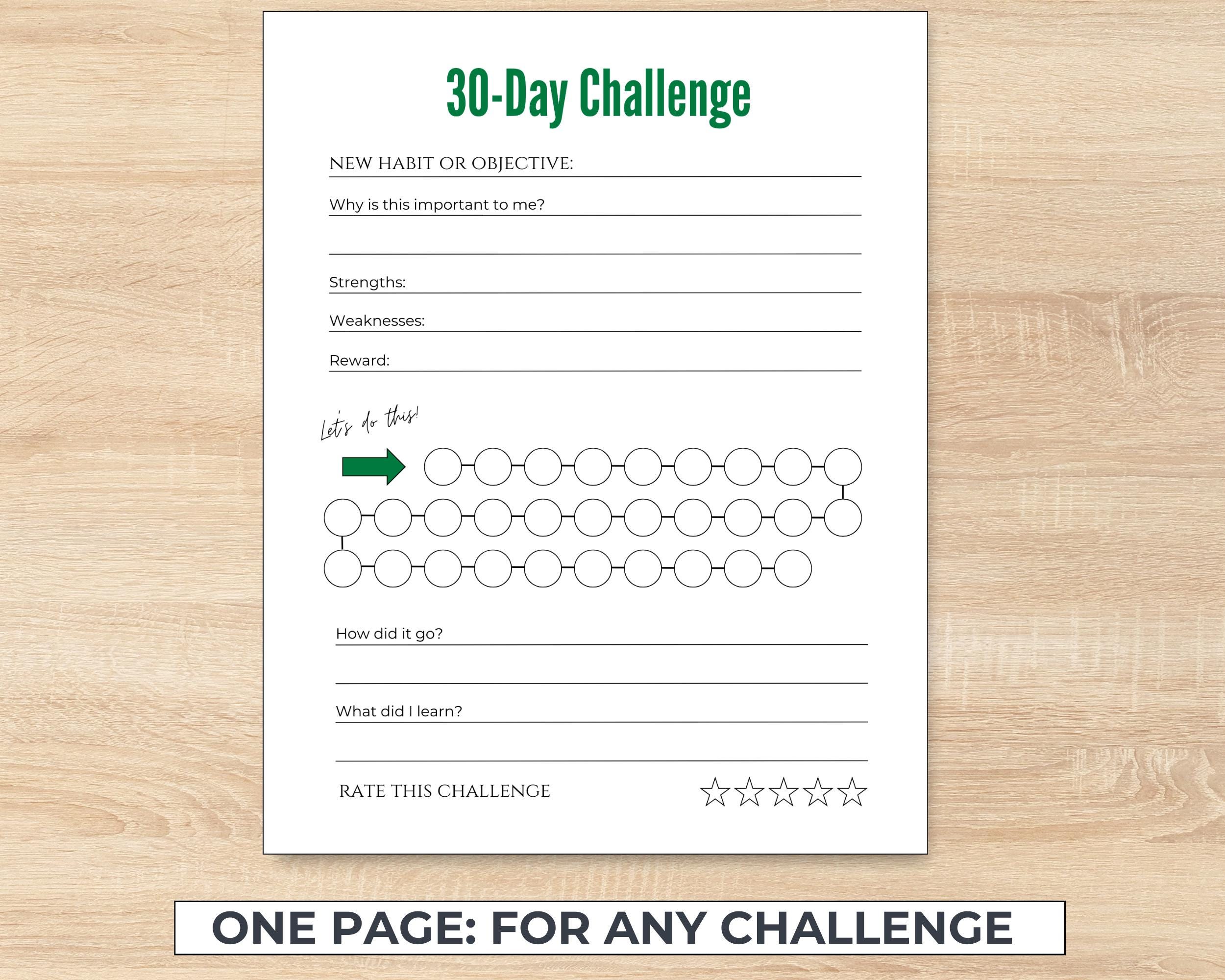 30 Day Printable Challenge Tracker for Habits and Goals, Eg. Workout ...