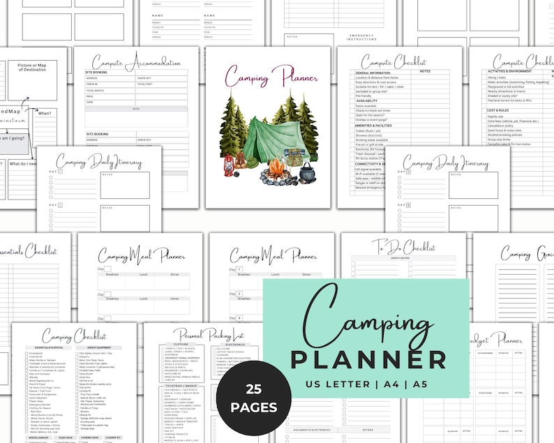 Printable Camping Vacation Planner With Campsite Checklists, Packing ...