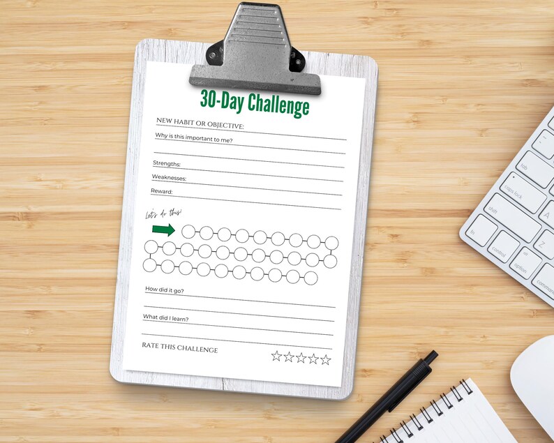 30 Day Printable Challenge Tracker for Habits and Goals, Eg. Workout ...