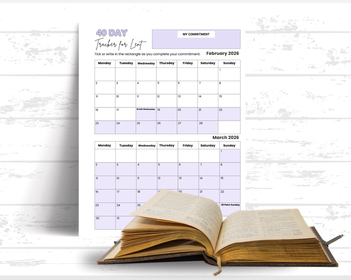40 Day Lent Printable Tracker, Chart for 40 Day Lent Commitment ...