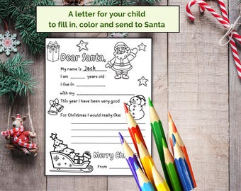 Printable Kids' Christmas Wish List to Santa, Colorable Dear Santa ...