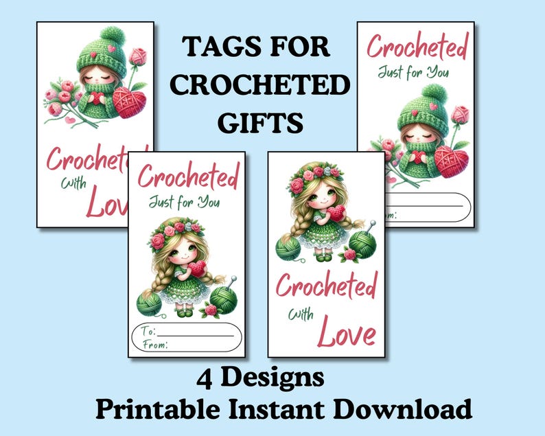 Printable Tags for Handmade Crocheted Gifts, Crocheted With Love Gift ...