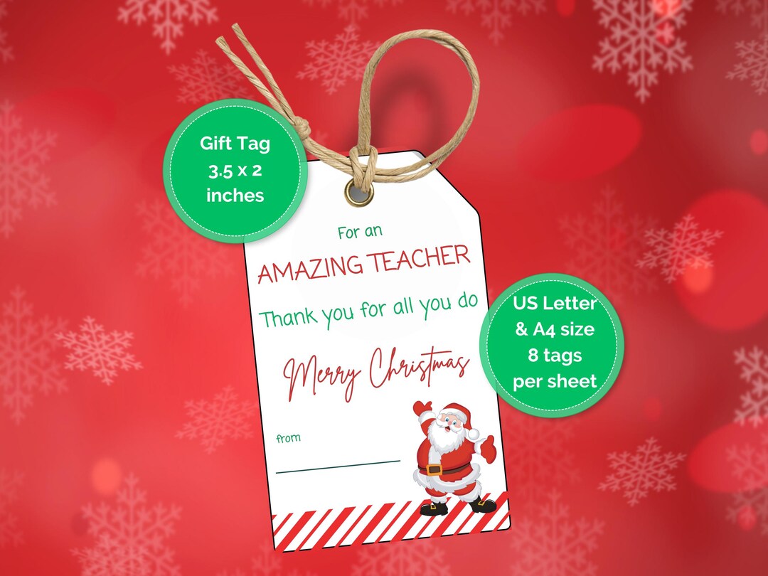 Printable Teacher Thank You Christmas Gift Tag, Teacher Appreciation ...
