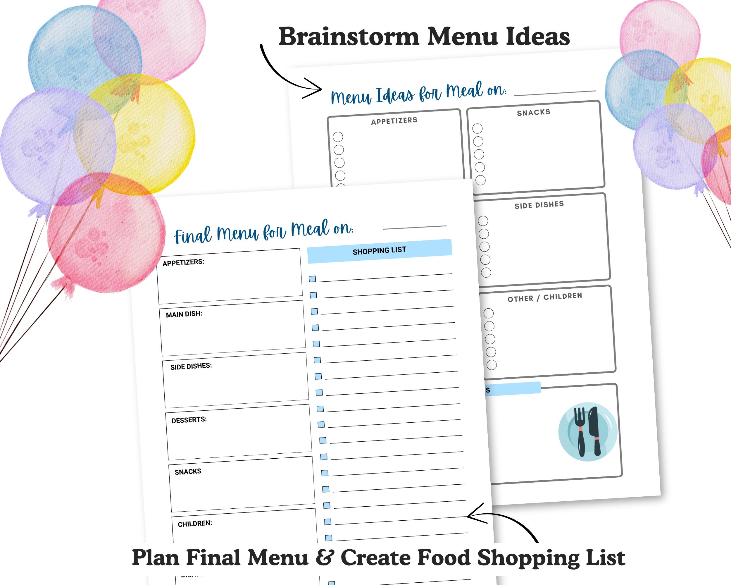 Dinner Party Meal Planner Printable, Dinner Party Organizer, Menu ...