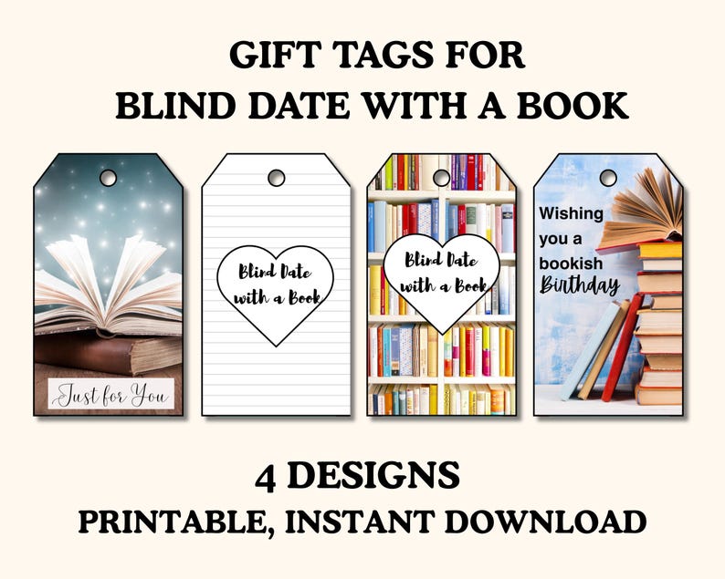 Printable Gift Tags for Blind Date With Book Present, 2 Bonus Sheets of ...