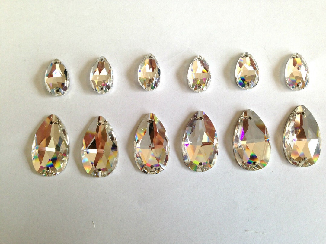 12 X Teardrop Sew on Flat Back Precision Cut Crystals for Wedding ...