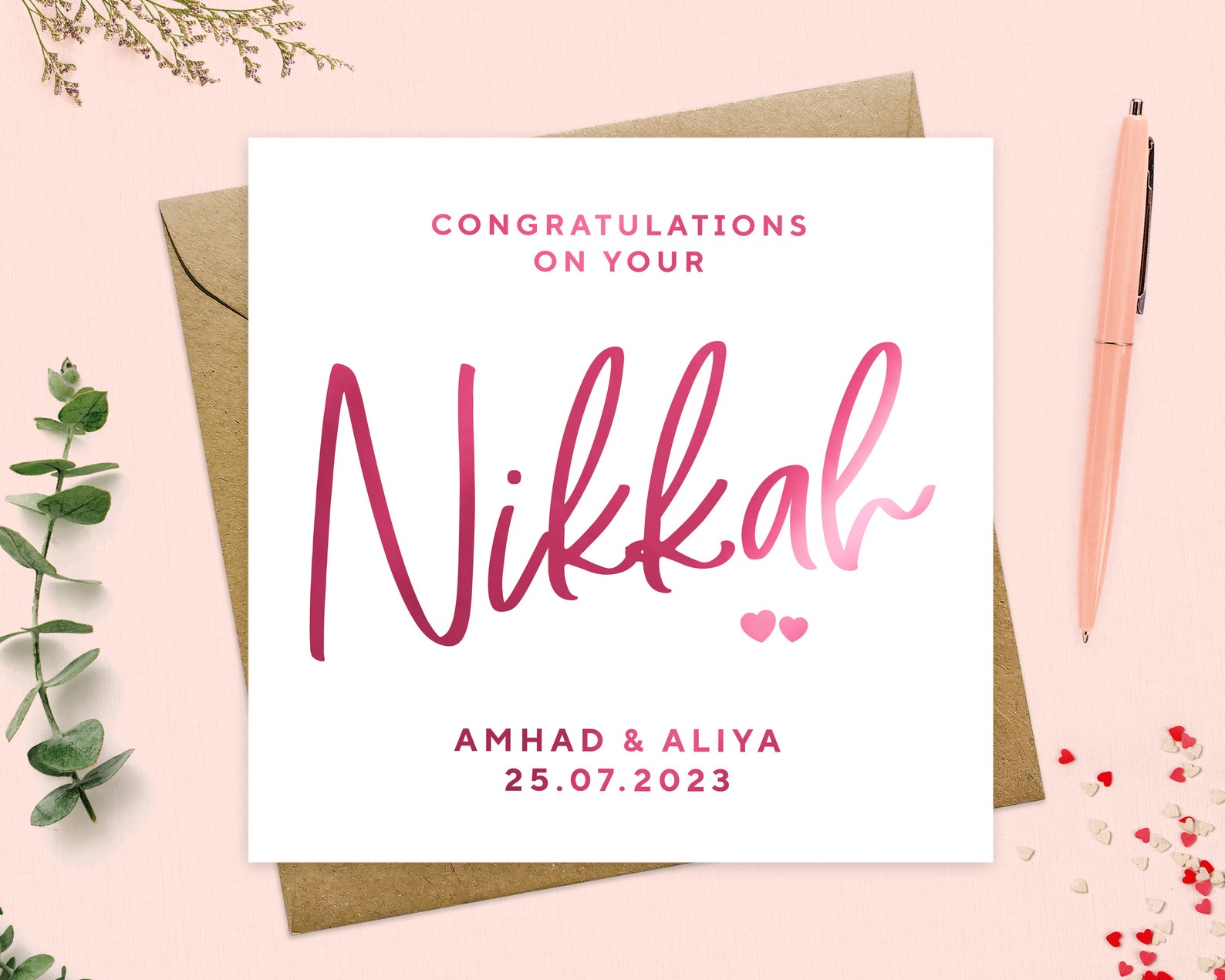 Personalised Nikkah Card, Islamic Wedding Card, Congratulations on Your ...