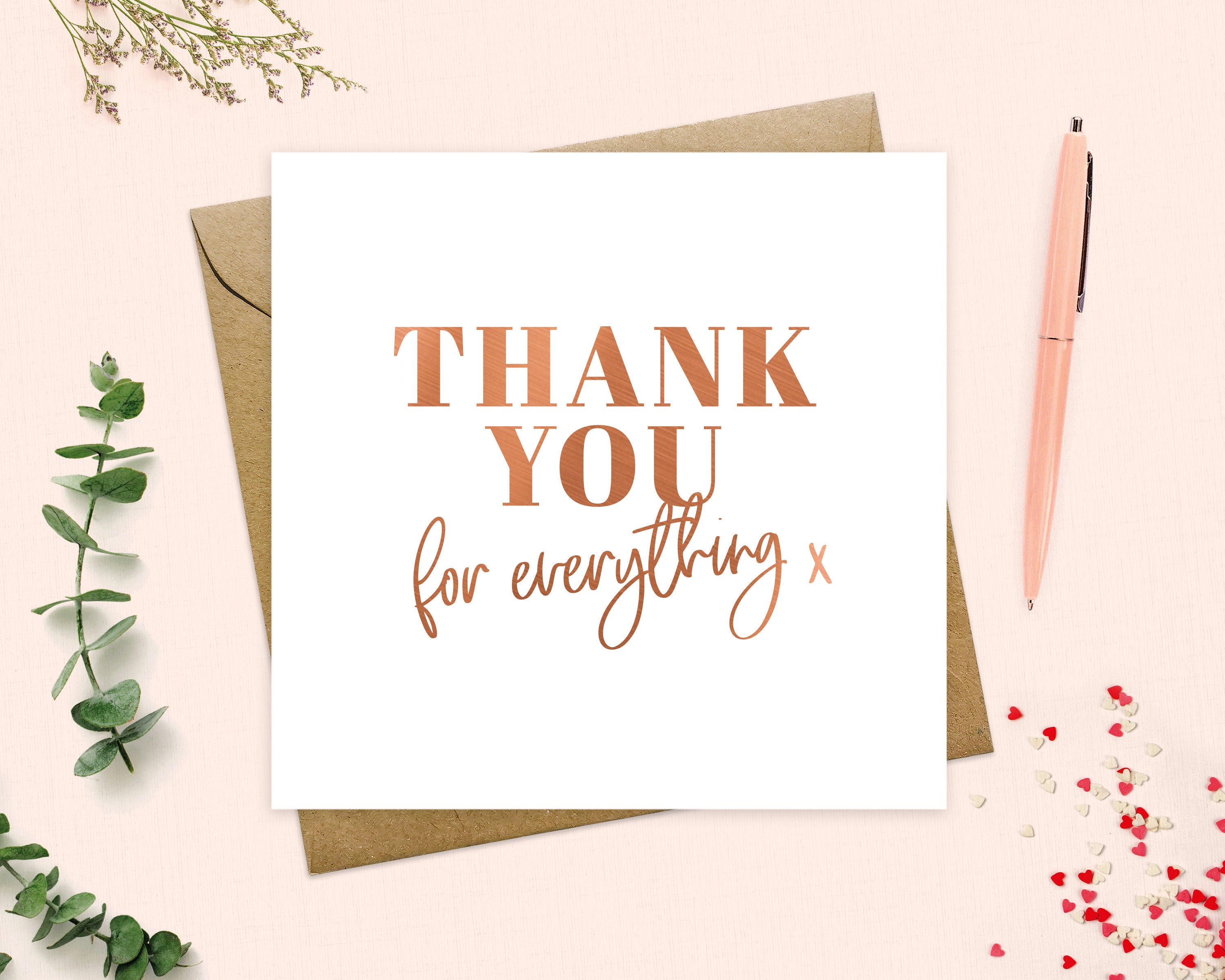 Thank You Card Thank You for Everything Rosegold Copper | Etsy