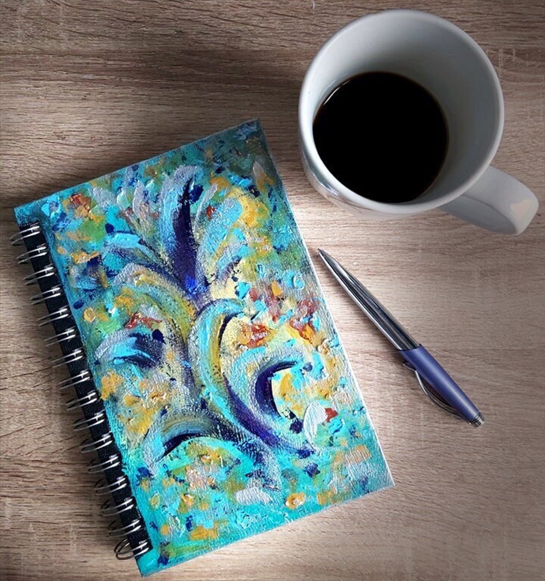 Hand Painted Notebook, Front and Back Abstract Acrylic Painting ...