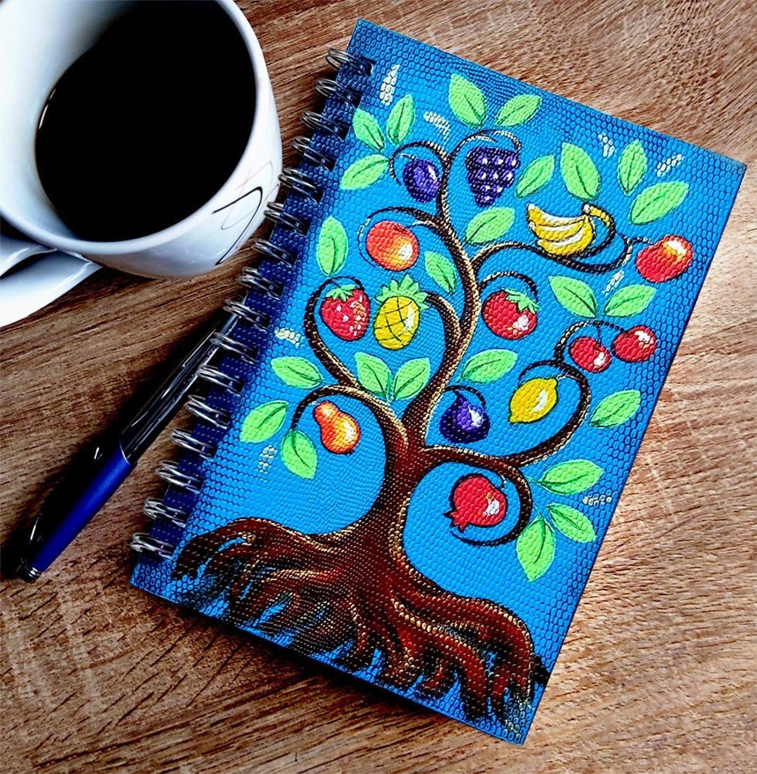 Hand Painted Notebook, Tu Bishvat Acrylic Painting on a Front Cover ...