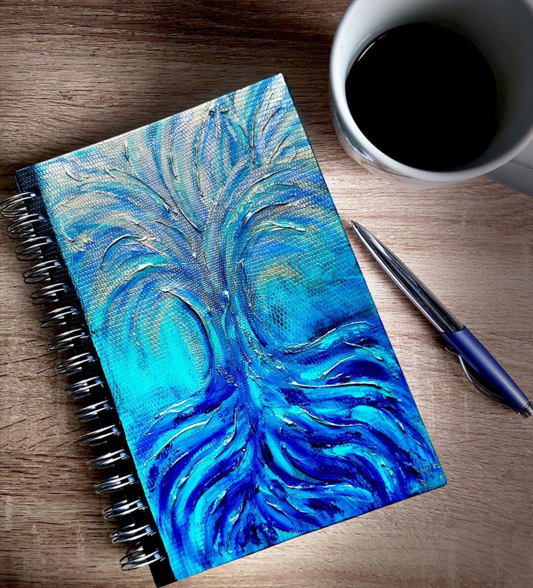Hand Painted Notebook, Acrylic Painting Front Hard Cover, 3D Textured ...