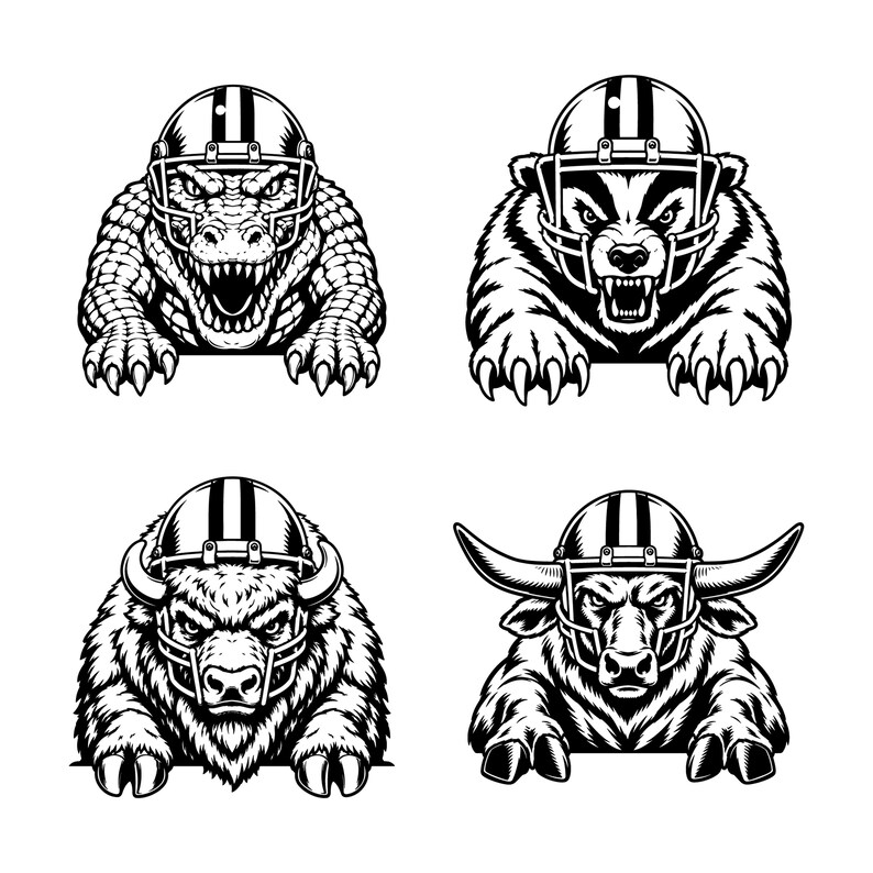 20 Football Mascot SVG Bundle, Animal Helmet Clipart, Team Logo PNG ...
