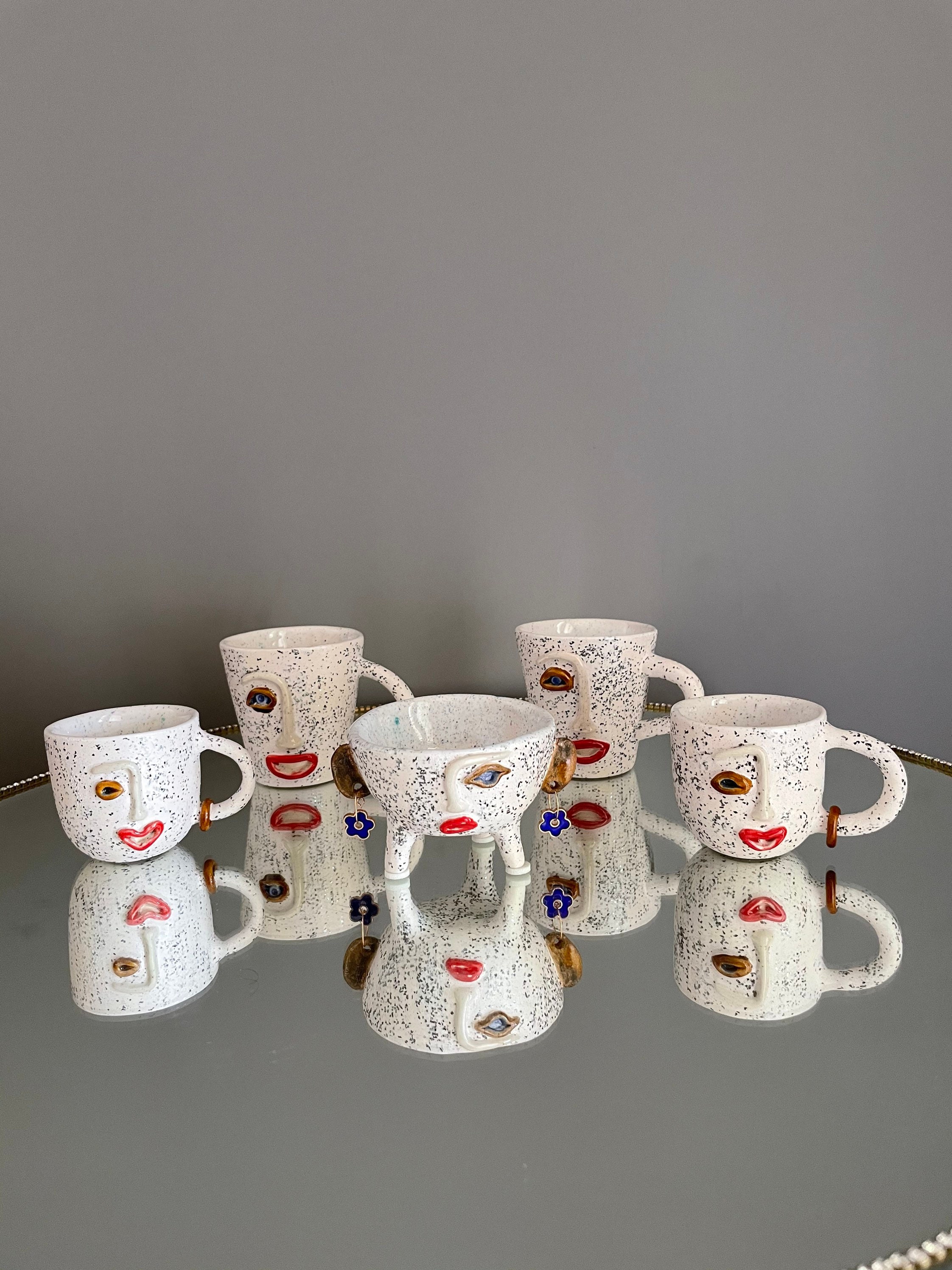 Ceramic Emotions Set of 5 / 2 Coffee Mugs 2 Espresso Cups and - Etsy UK