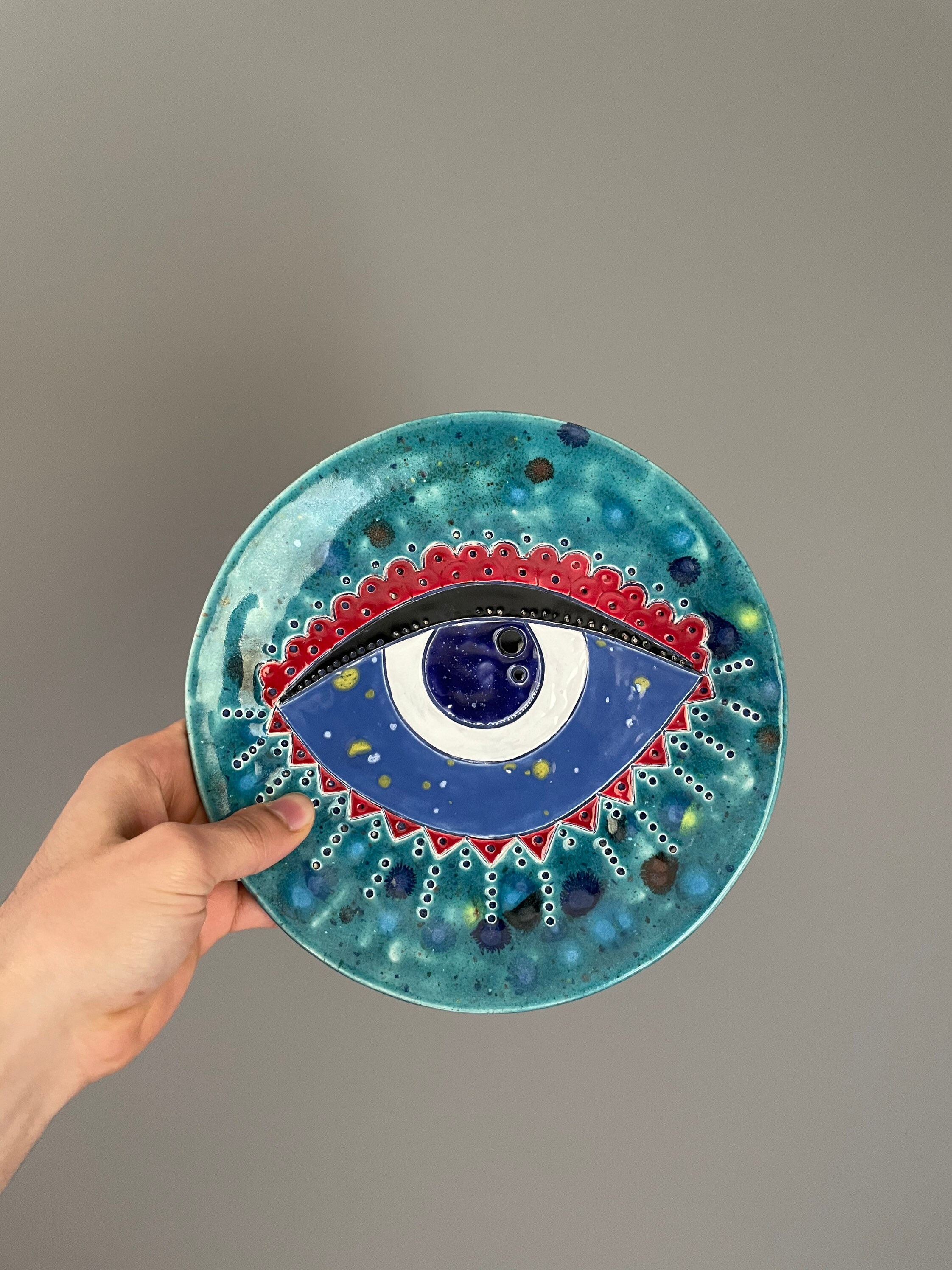 Handmade Evil Eye Ceramic Plate / Blue Pottery Plate / Evil Eye Ceramic ...
