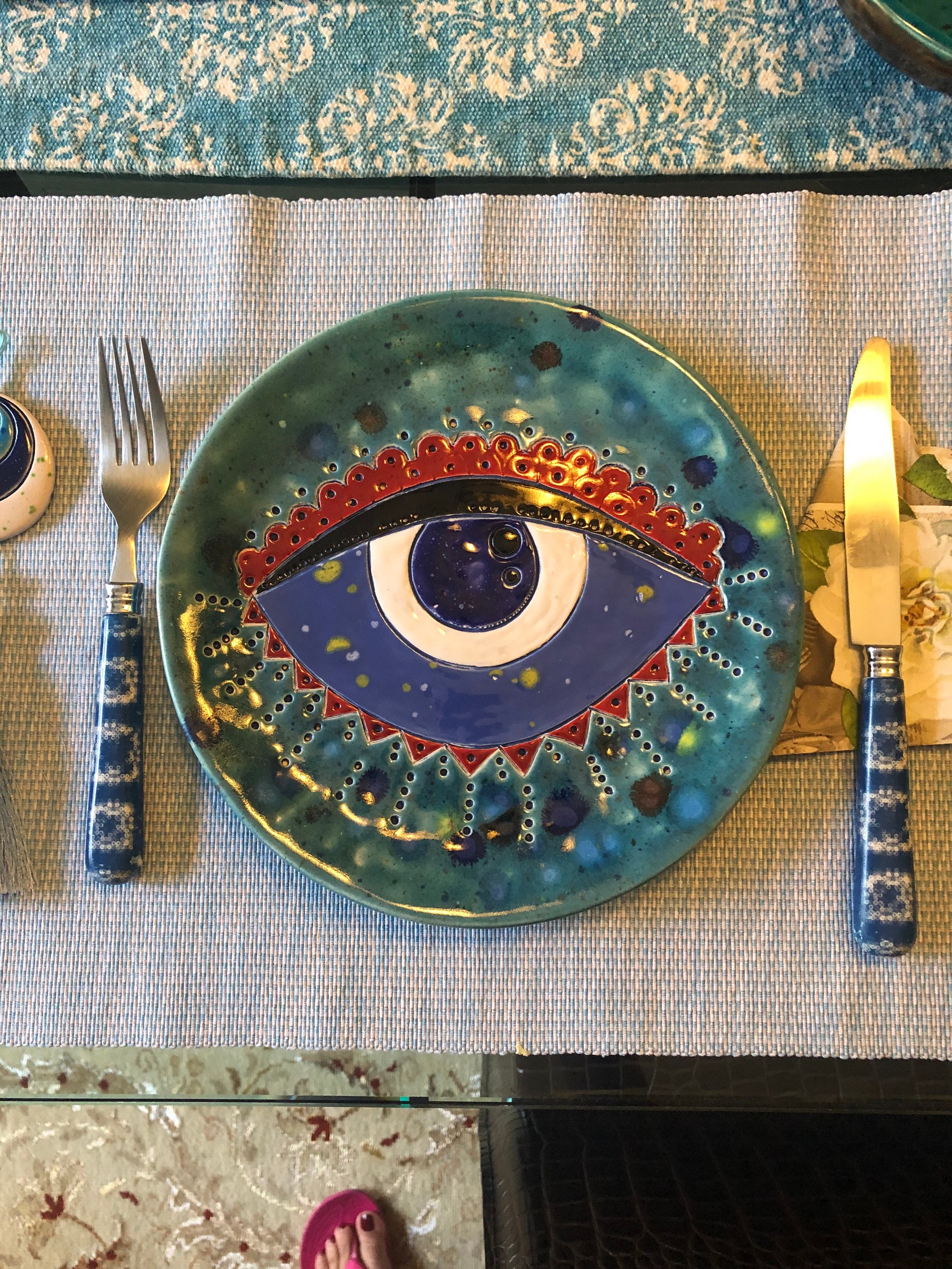 Handmade Evil Eye Ceramic Plate / Blue Pottery Plate / Evil Eye Ceramic ...