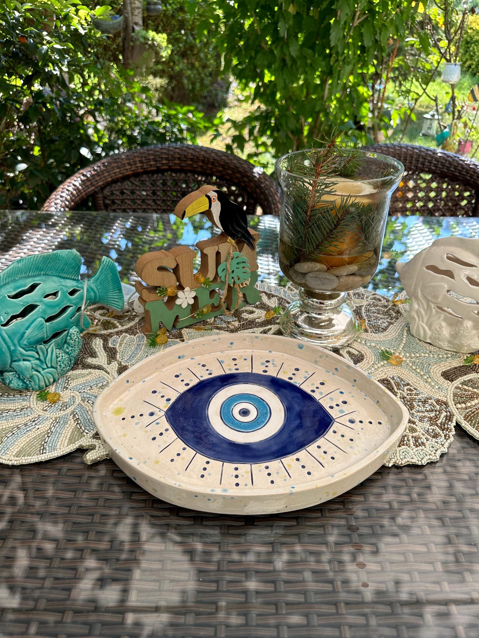 Square Eye Design Ceramic Serving Tray / Handmade Pottery Serving Dish ...