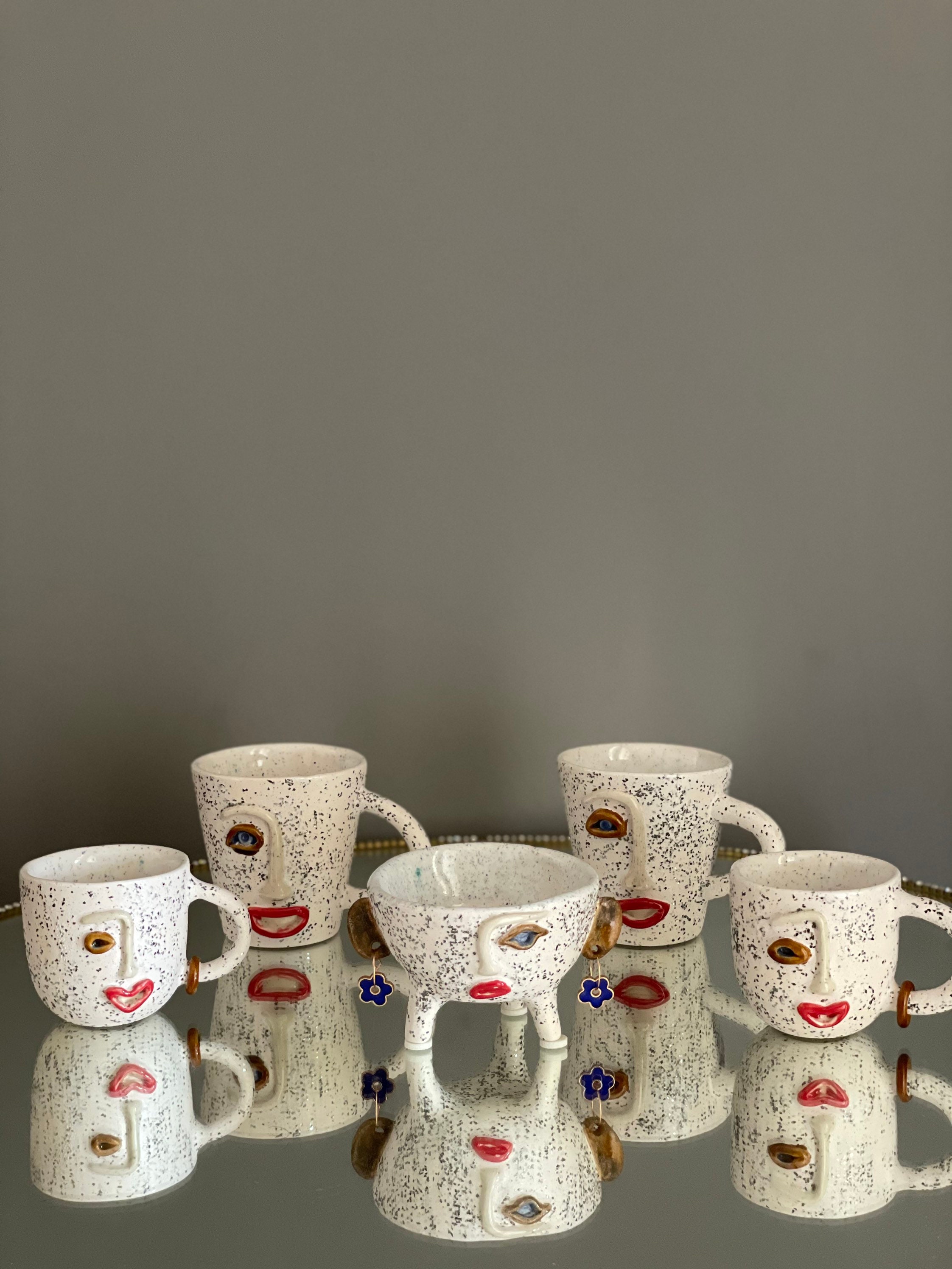 Ceramic Emotions Set of 5 / 2 Coffee Mugs 2 Espresso Cups and - Etsy UK