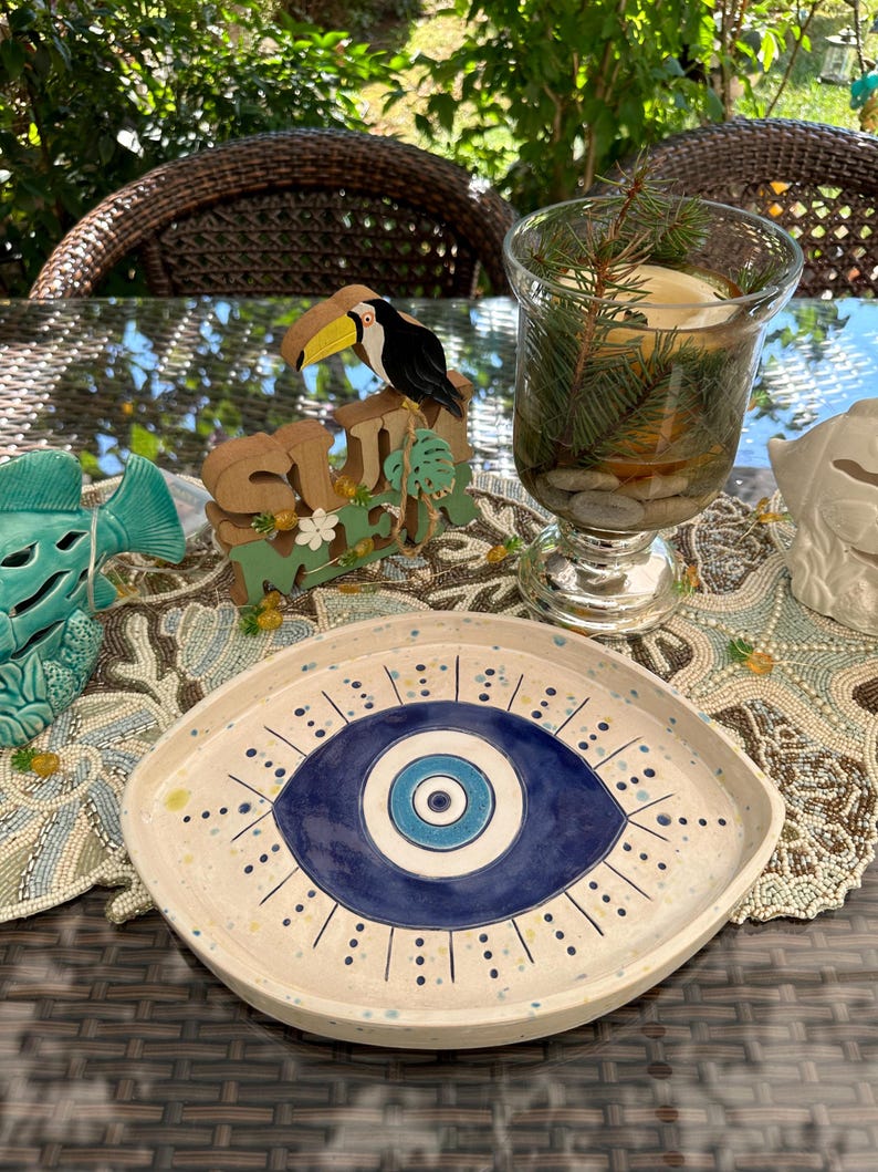 Square Eye Design Ceramic Serving Tray / Handmade Pottery Serving Dish ...