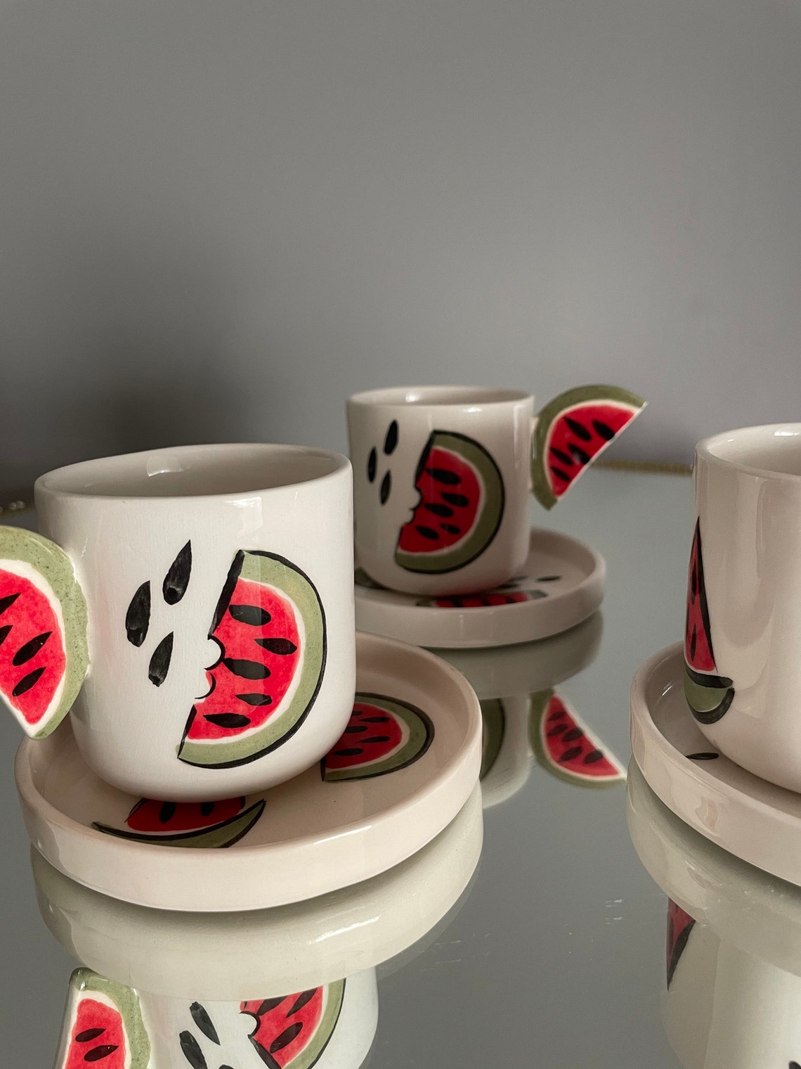 Watermelon Coffee Mugs / Set of 3 Watermelon Ceramic Mugs - Etsy