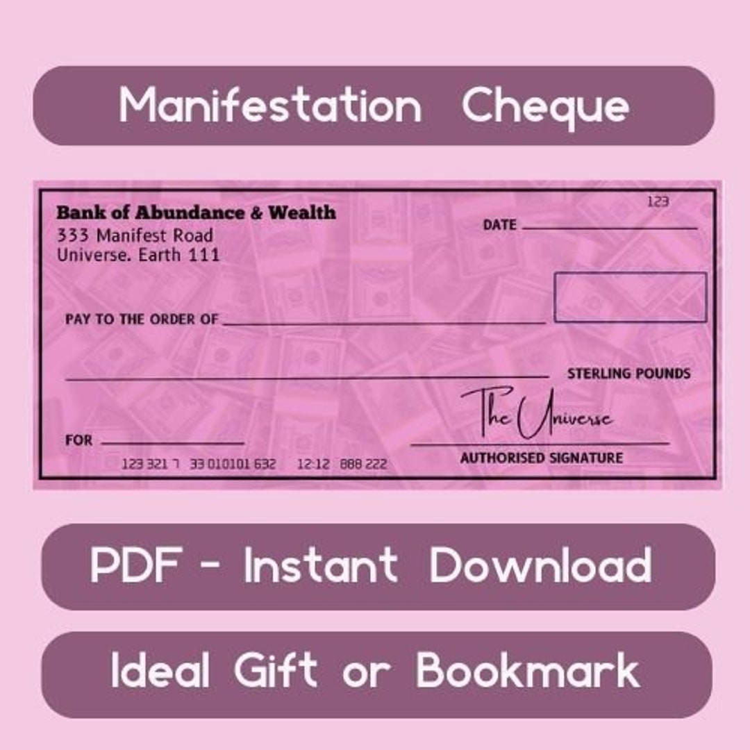 Money & Wealth Manifestation Cheque, Law of Attraction, Printable for ...