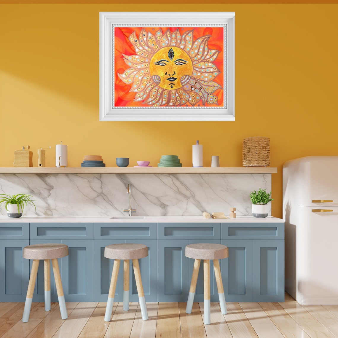 Boho Orange Sun Wall Art, Digital Print Perfect for Living Room ...