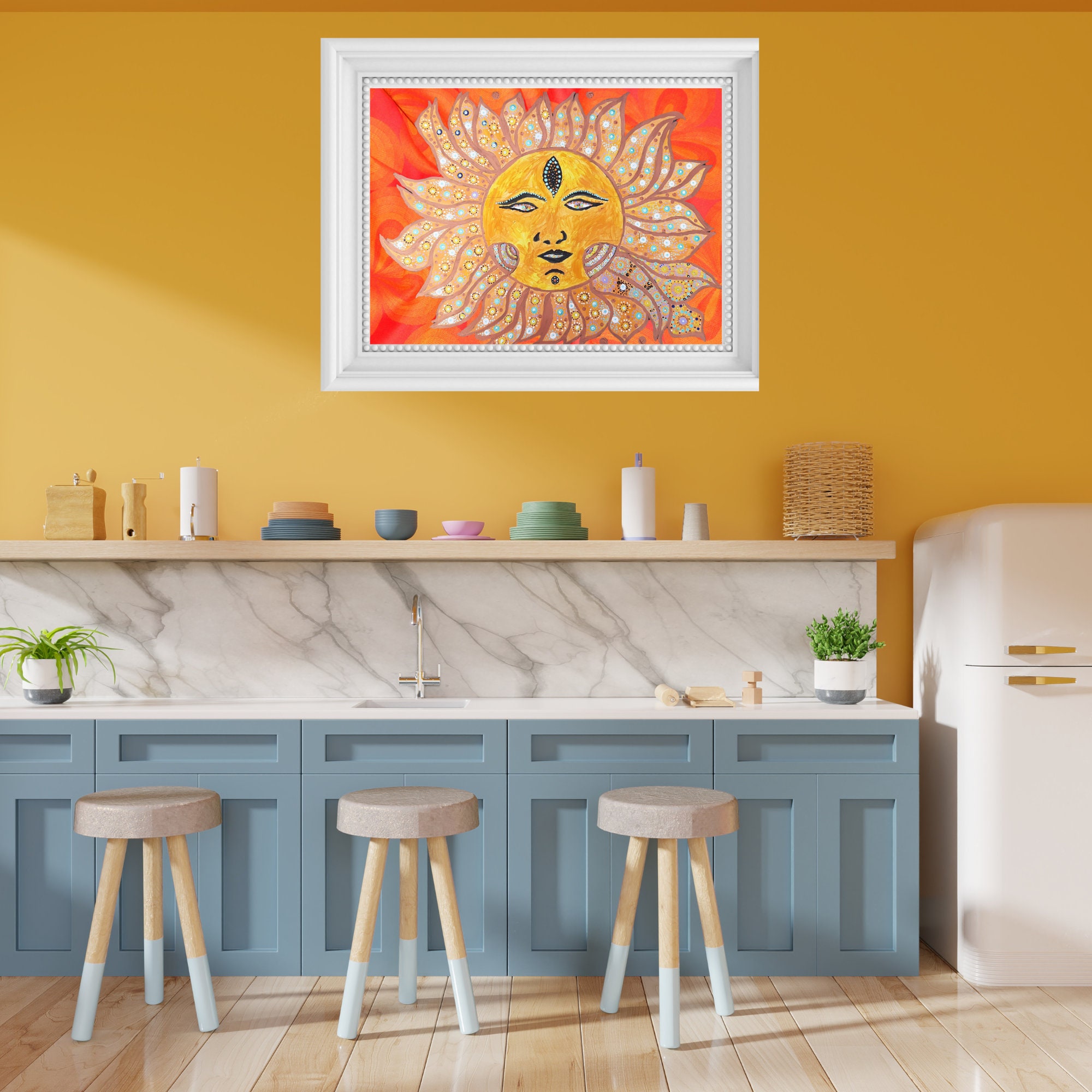 Boho Orange Sun Wall Art, Digital Print Perfect for Living Room ...