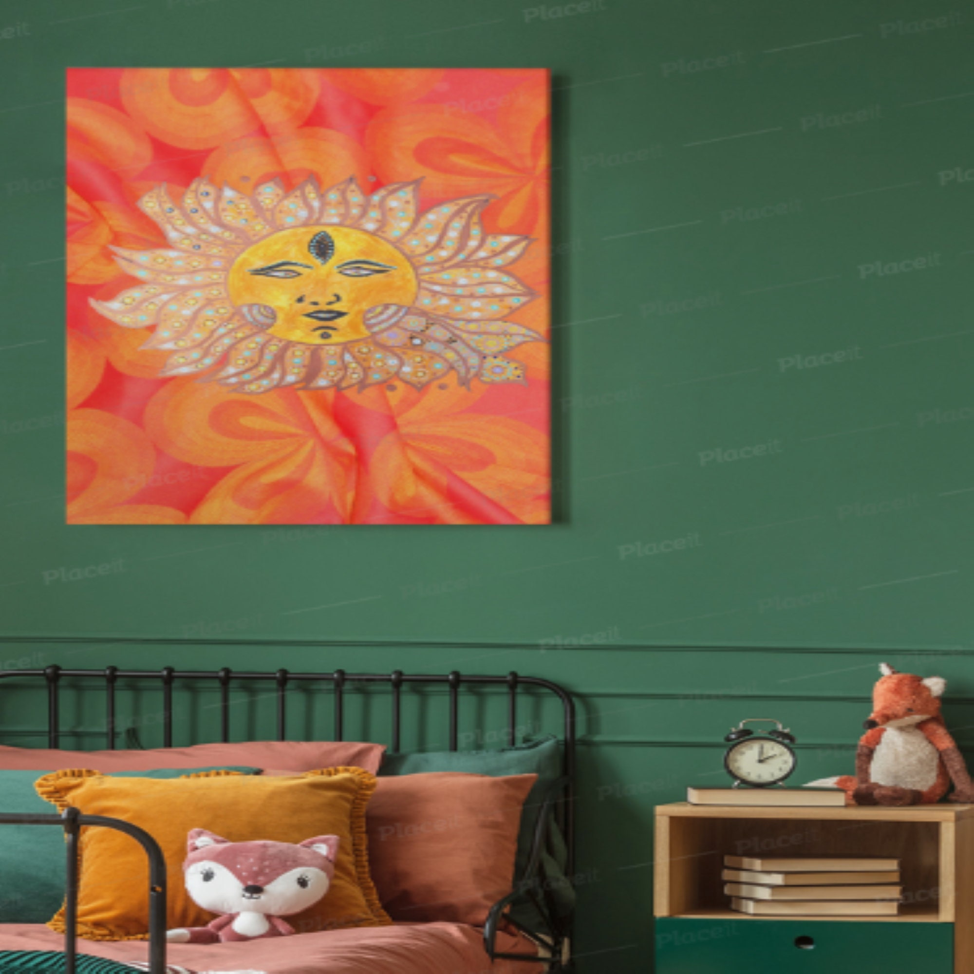 Boho Orange Sun Wall Art, Digital Print Perfect for Living Room ...