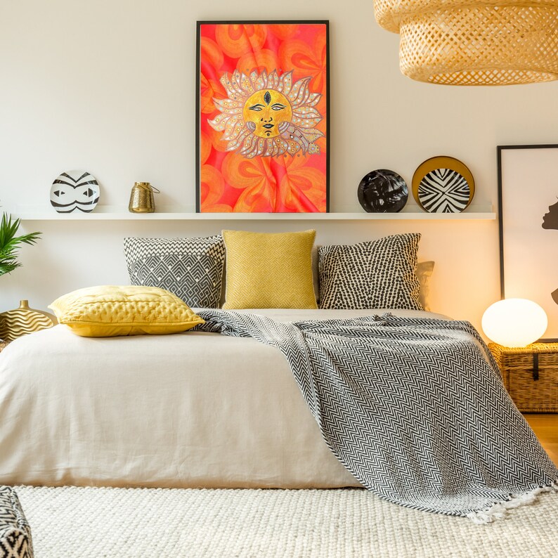 Boho Orange Sun Wall Art, Digital Print Perfect for Living Room ...