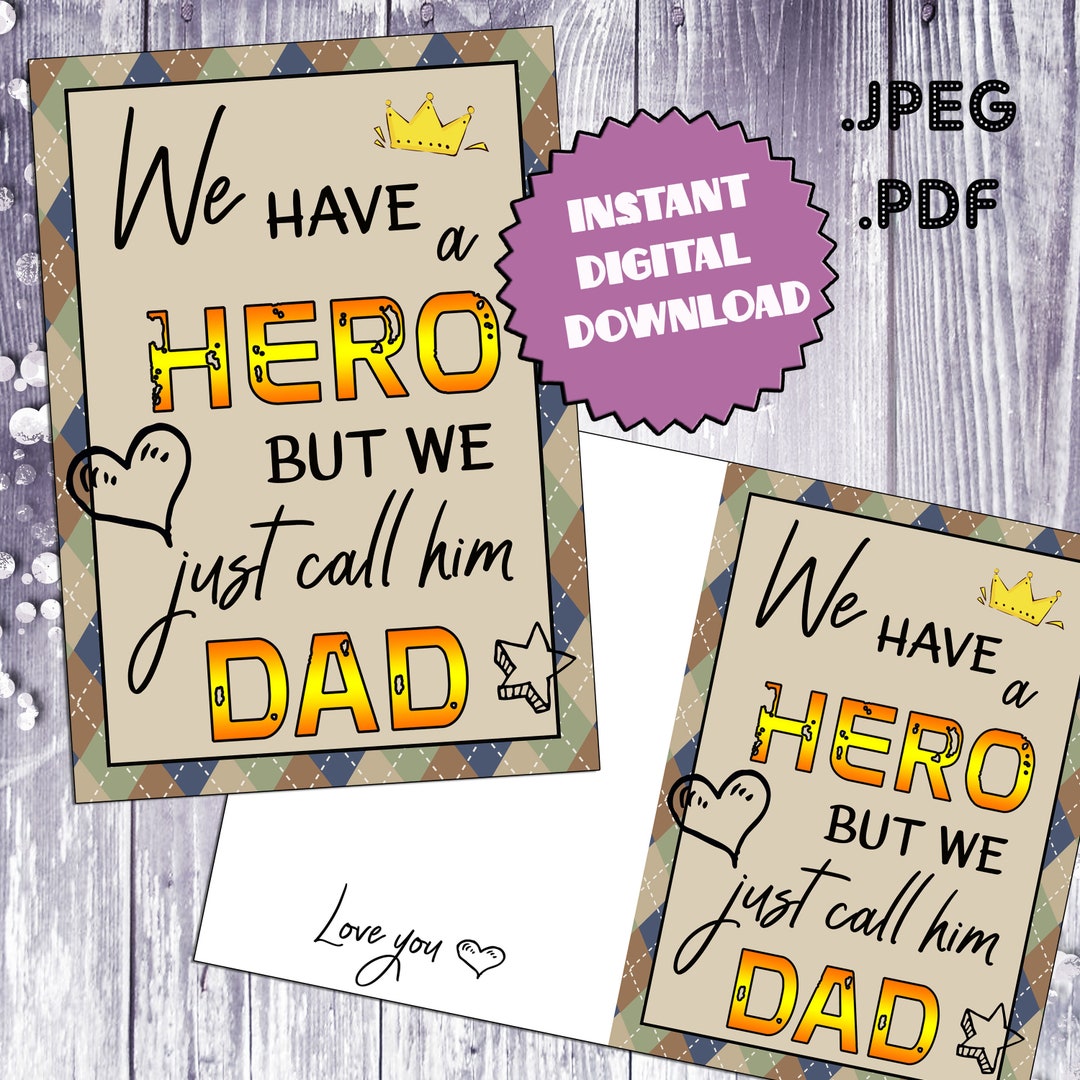 Dad's Hero Birthday Card, Instant DOWNLOAD PDF & JPG, Thank You Father ...