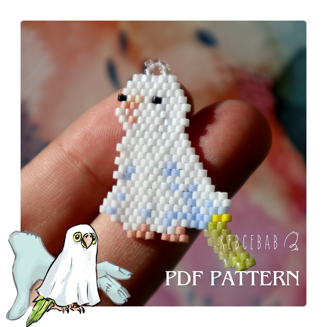 Ghost Budgie Brick Stitch Charm, Miyuki Delica Beadweaving PDF Pattern ...
