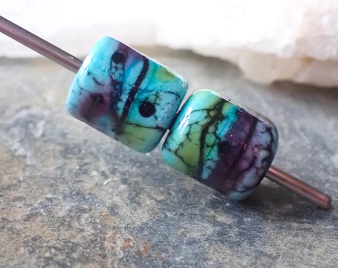 Cylindrical Enamel Beads – Turquoise Blue, Enamels and Black Glass ...