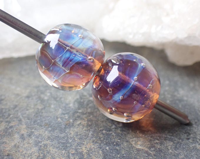 2 Double Helix Glass Beads, Coated in Transparent Glass, Glass Spun ...