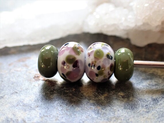 Duo of Pearls Spun With Torch Color Pearl Gray With Shards of - Etsy