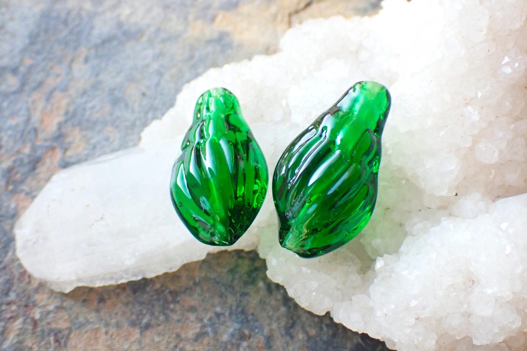 Shells of Light – Flame Spun Glass – Duo of Transparent Emerald Green ...
