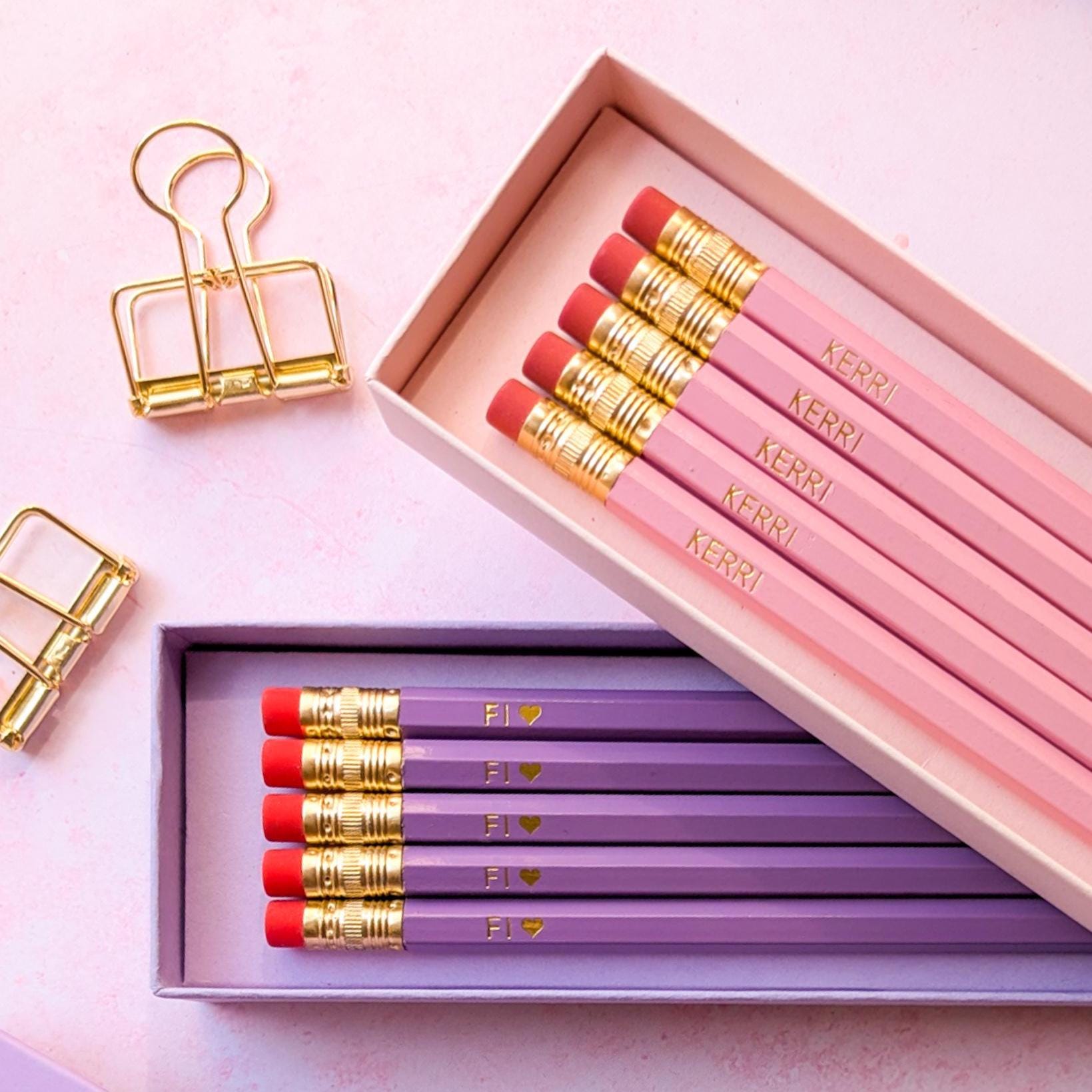 Blush Pink Personalised Pencil | Gold Foil Name | Stationery Gift ...