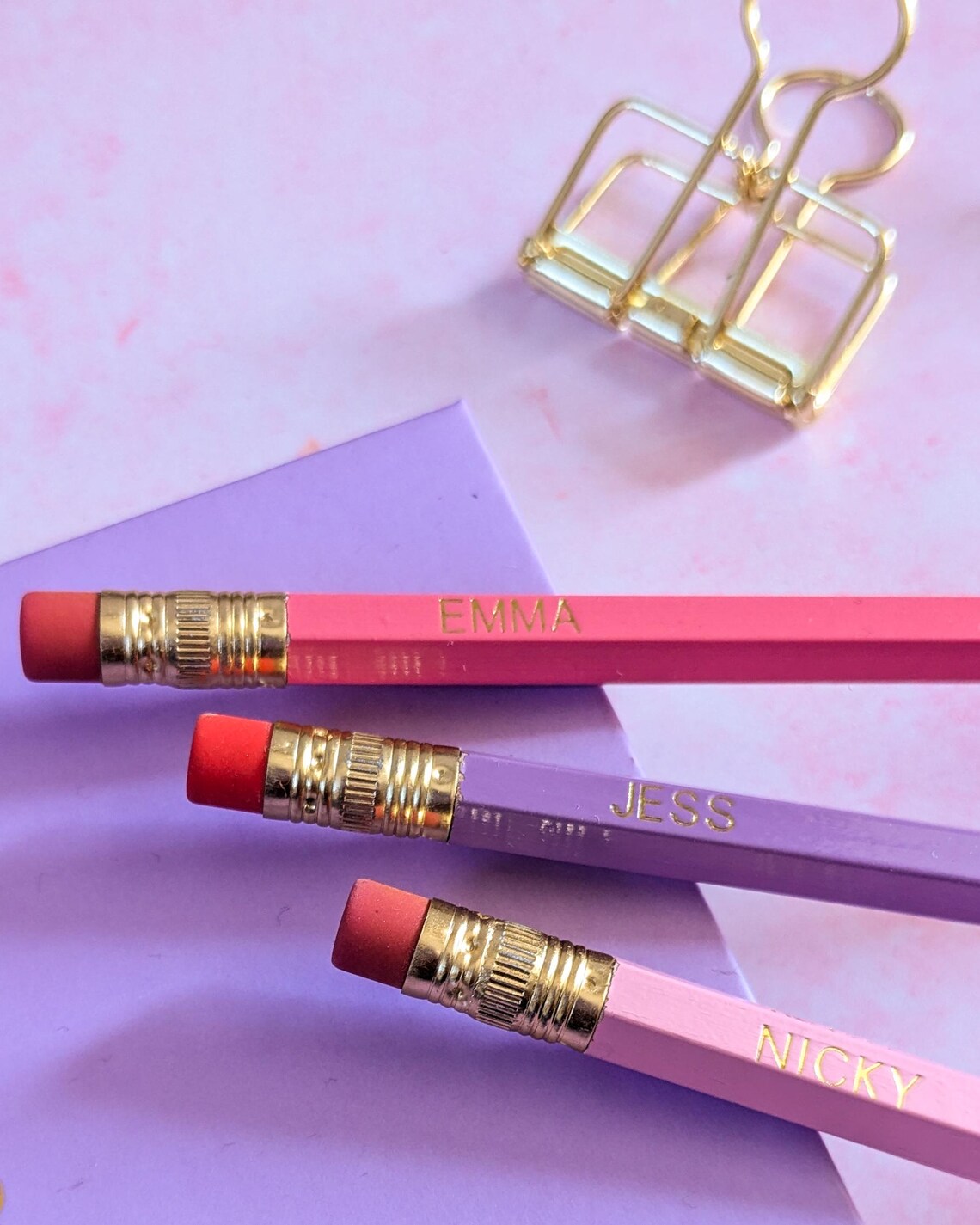 Blush Pink Personalised Pencil | Gold Foil Name | Stationery Gift ...