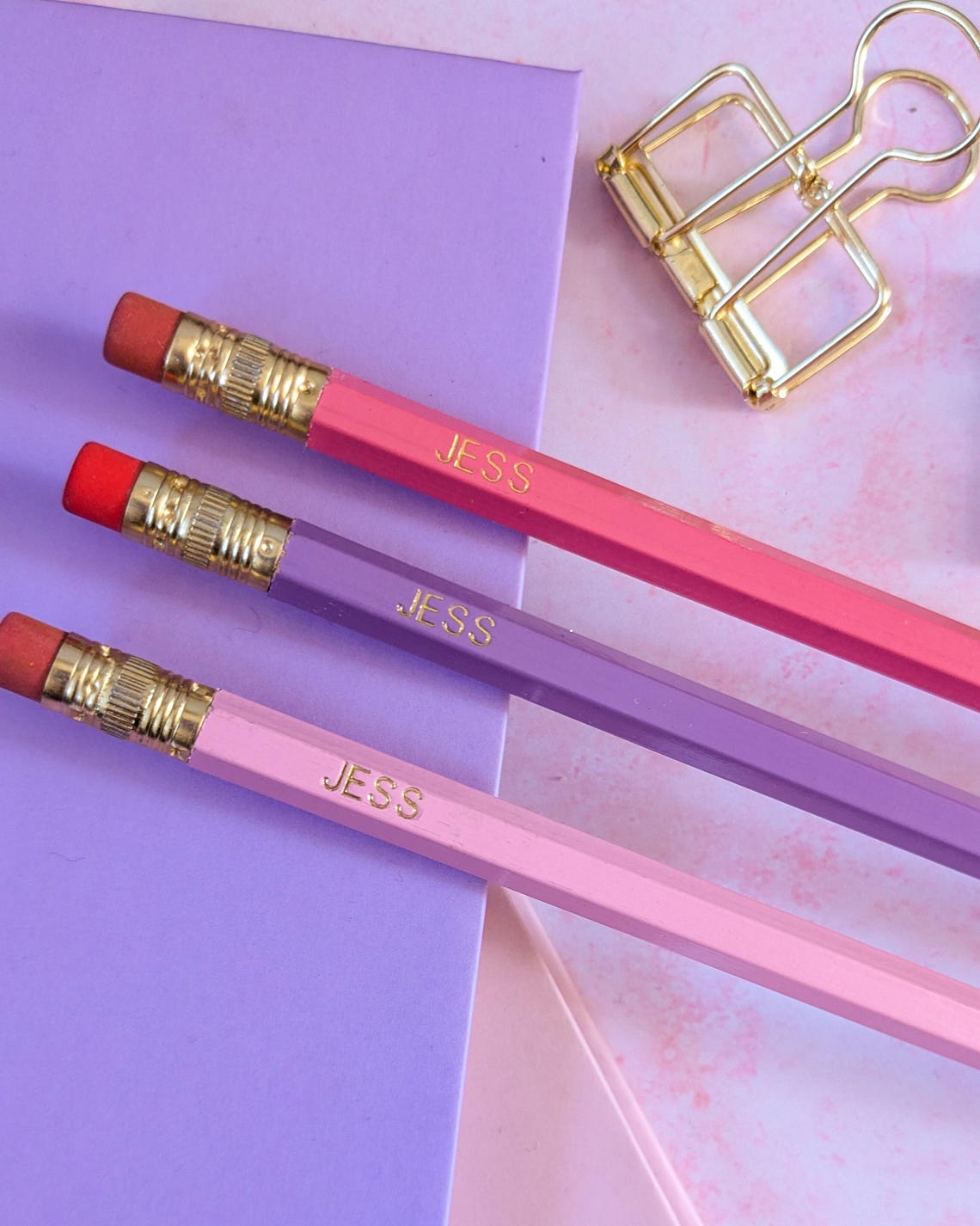 Blush Pink Personalised Pencil | Gold Foil Name | Stationery Gift ...