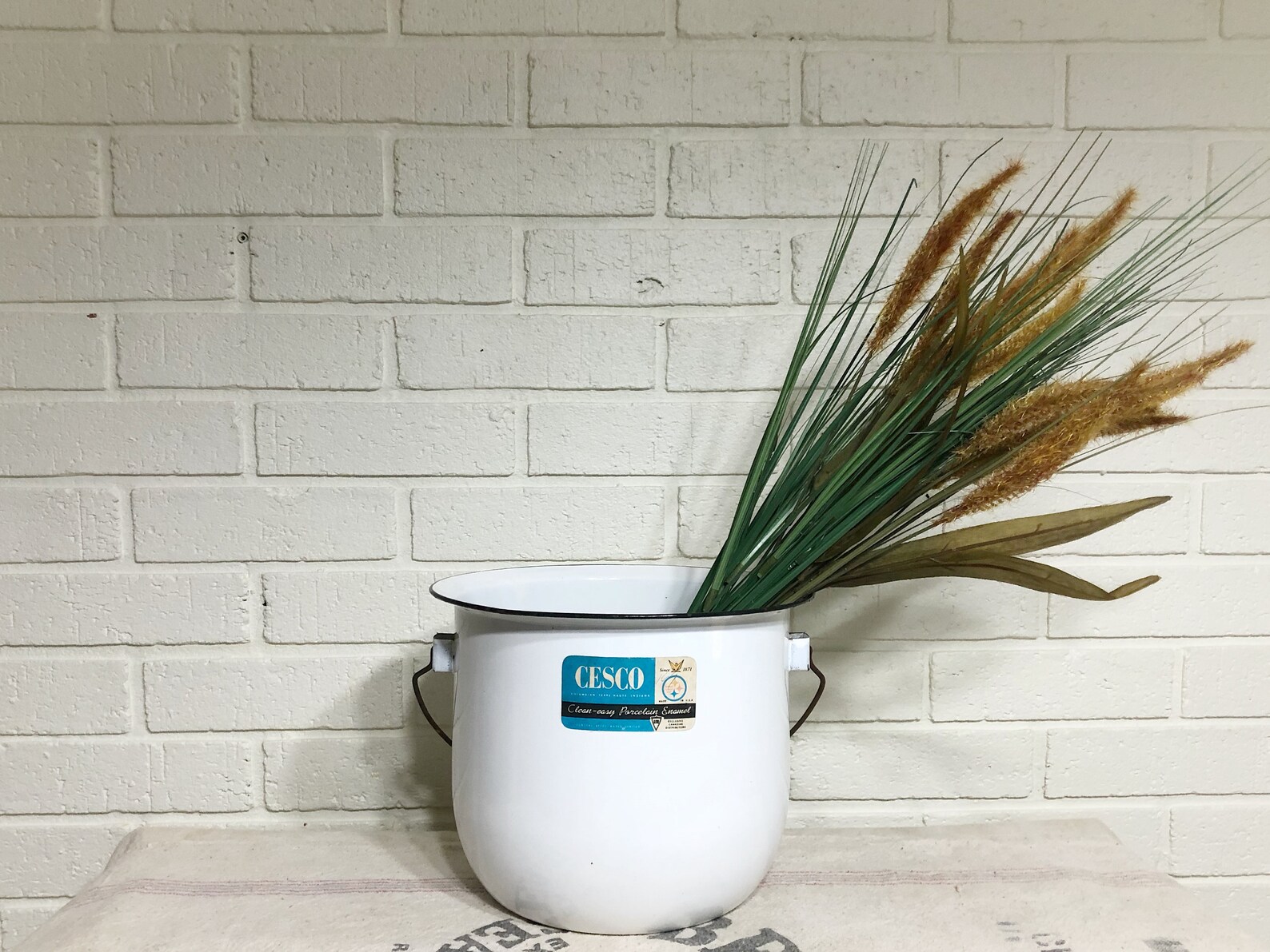 Vintage Cesco Porcelain Enamel Bucket Pail Farmhouse Decor - Etsy