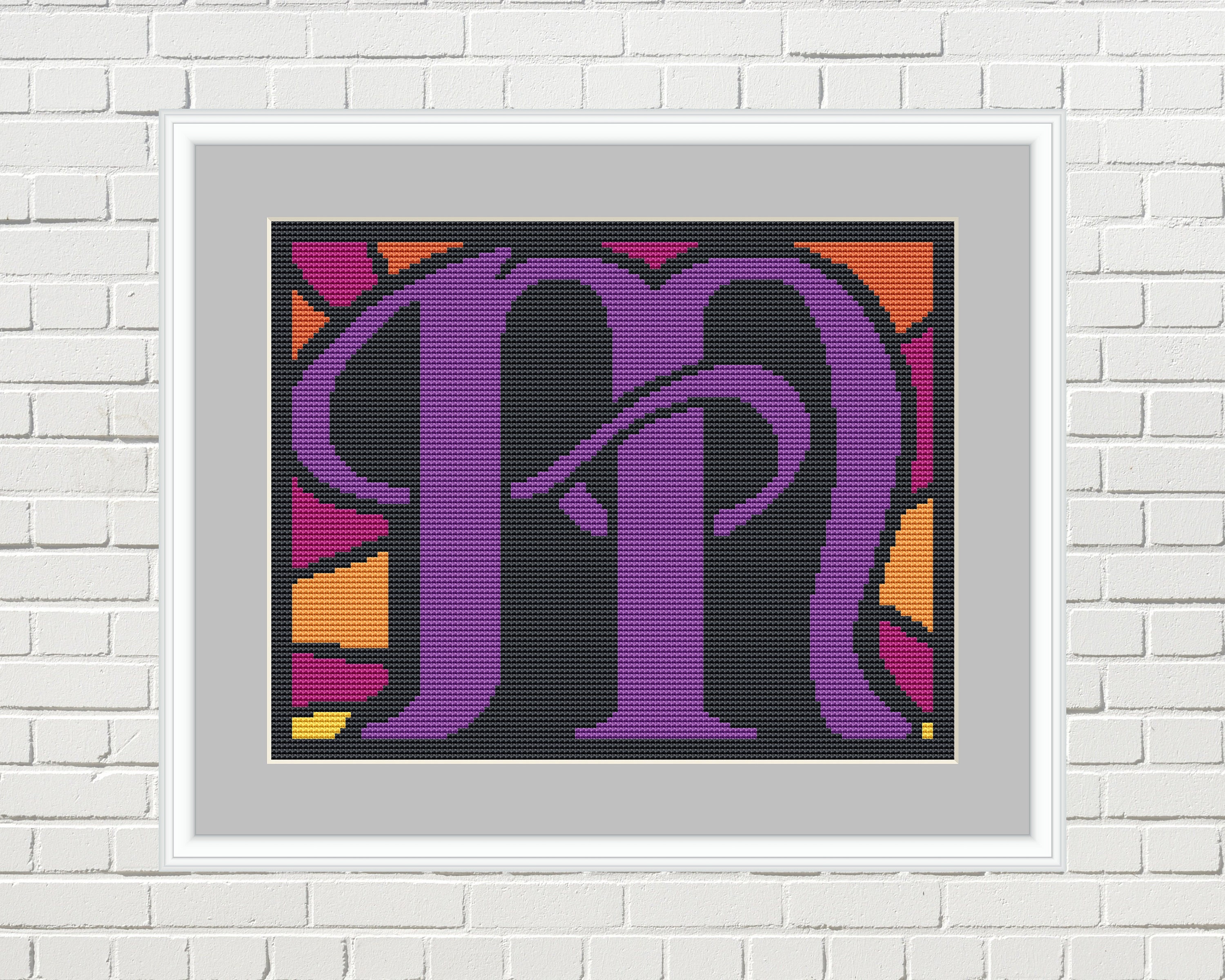 Violet cursive letter M cross stitch pattern monogram alphabet | Etsy