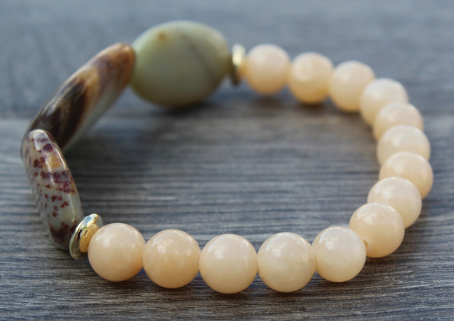 Amazonite and Peachy Jade Stretch Bracelet - Etsy