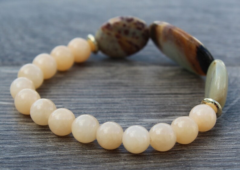 Amazonite and Peachy Jade Stretch Bracelet - Etsy