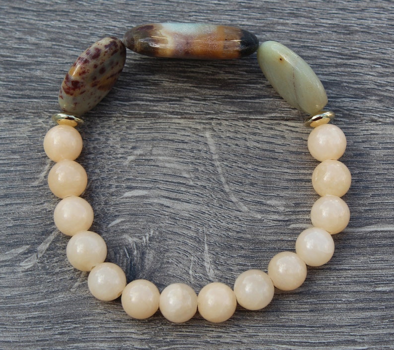 Amazonite and Peachy Jade Stretch Bracelet - Etsy