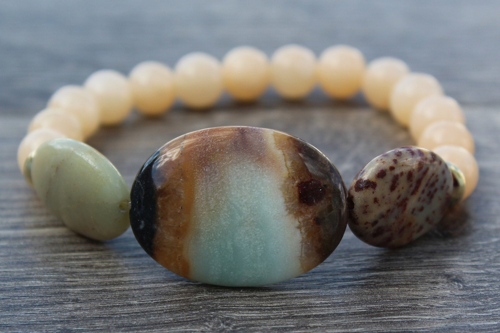 Amazonite and Peachy Jade Stretch Bracelet - Etsy